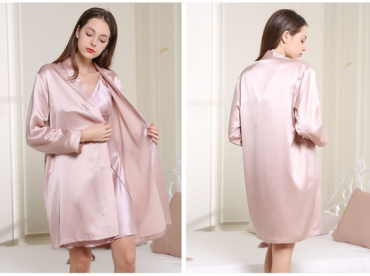 Custom Blush Pink Silk Satin Robe Set for Lady Prival Label - Buy pink ...